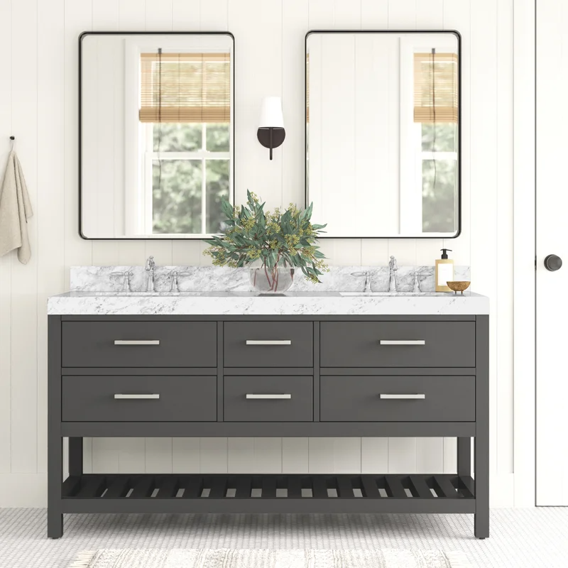 Sand & Stable™ + Carrie 60” Free-standing Double Bathroom Vanity with ...