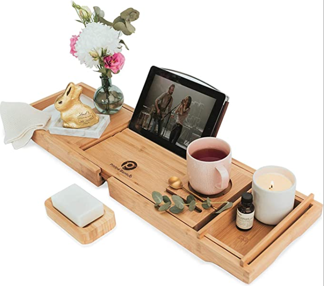 Pristine Bamboo Store + Expandable Bamboo Bathtub Caddy Tray For Tub