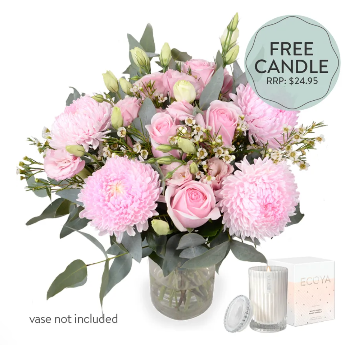 Roses Only + Soft Pink Mixed Bouquet with Free Candle