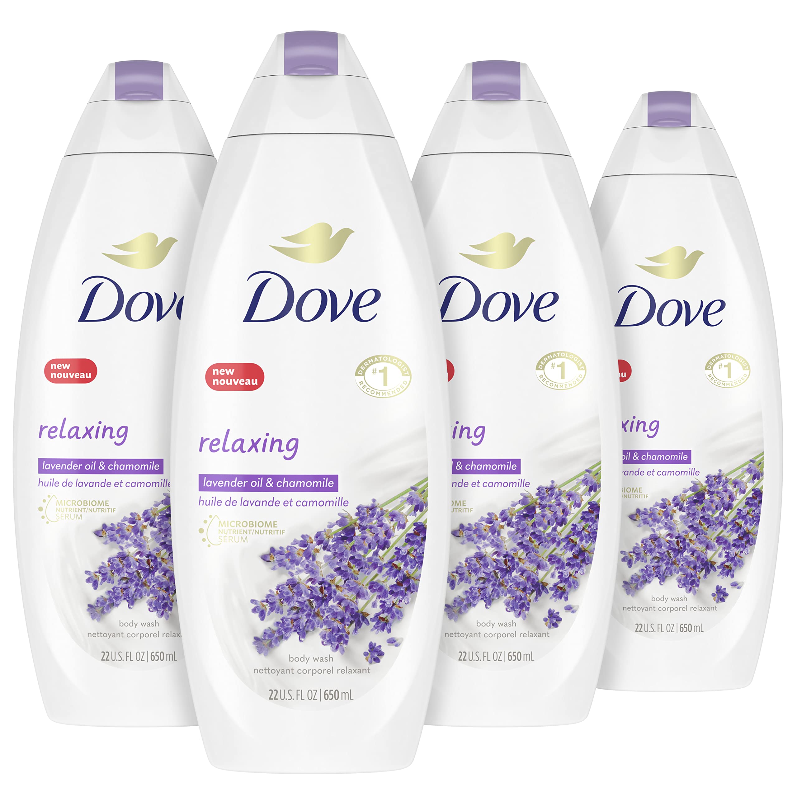 Dove + Body Wash Lavender Oil and Chamomile Stress Relieving and Calming 22 oz, 4 Count