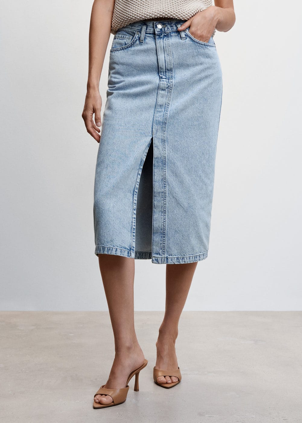 Mango + Denim midi-skirt