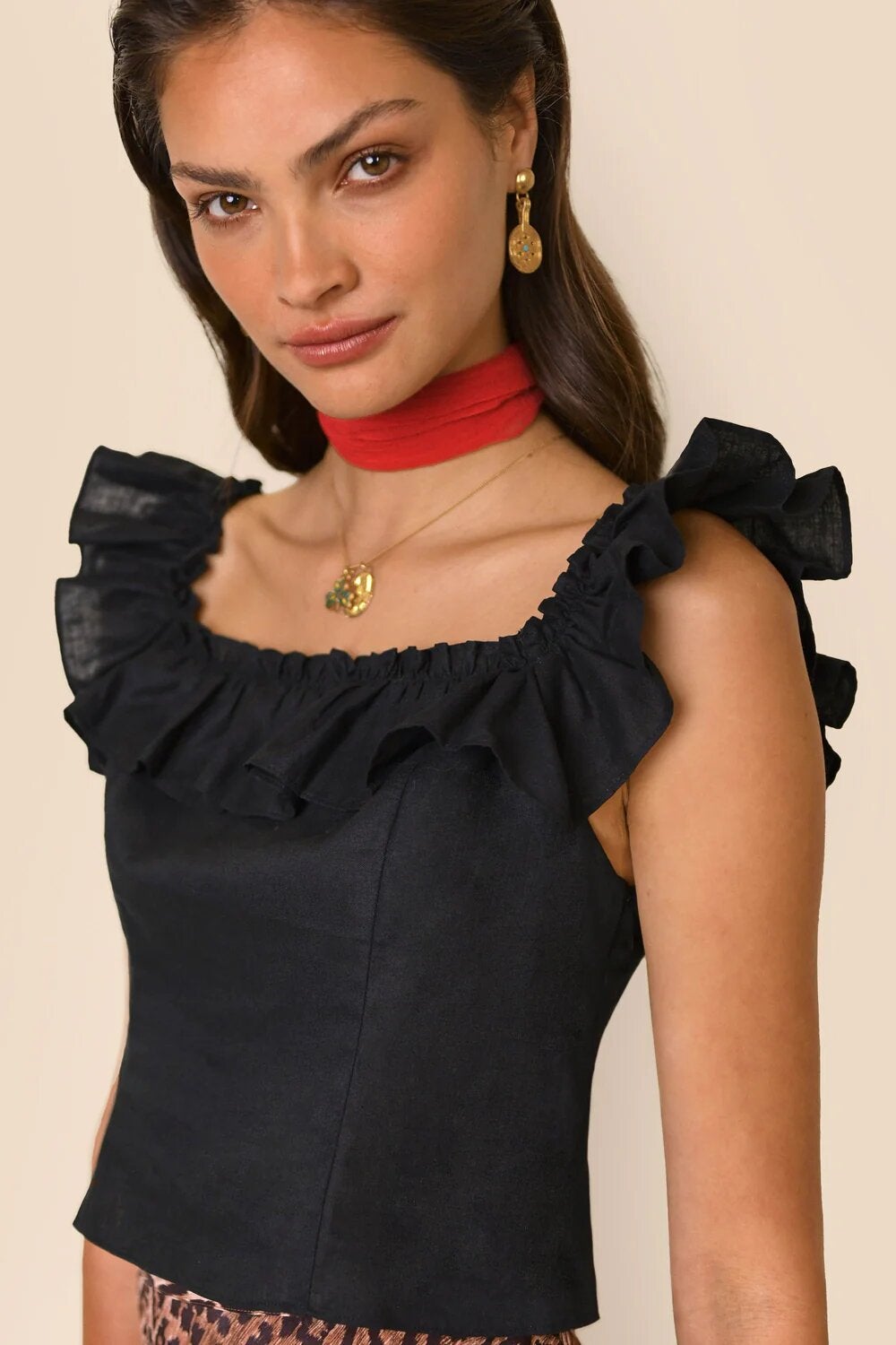 RIXO + Zinnia Ruffle Neck Top