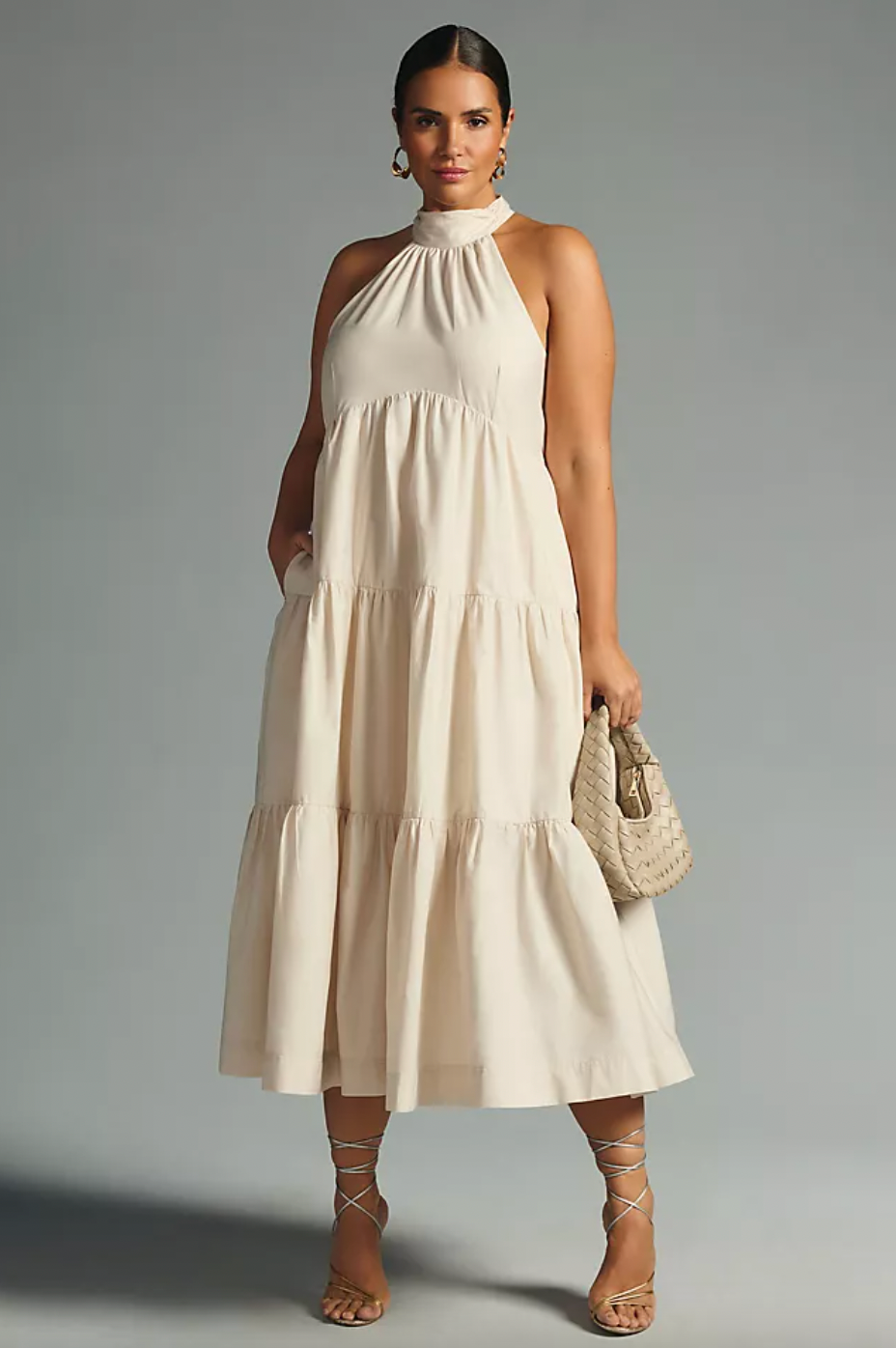 Maeve + Tiered Halter Midi Dress