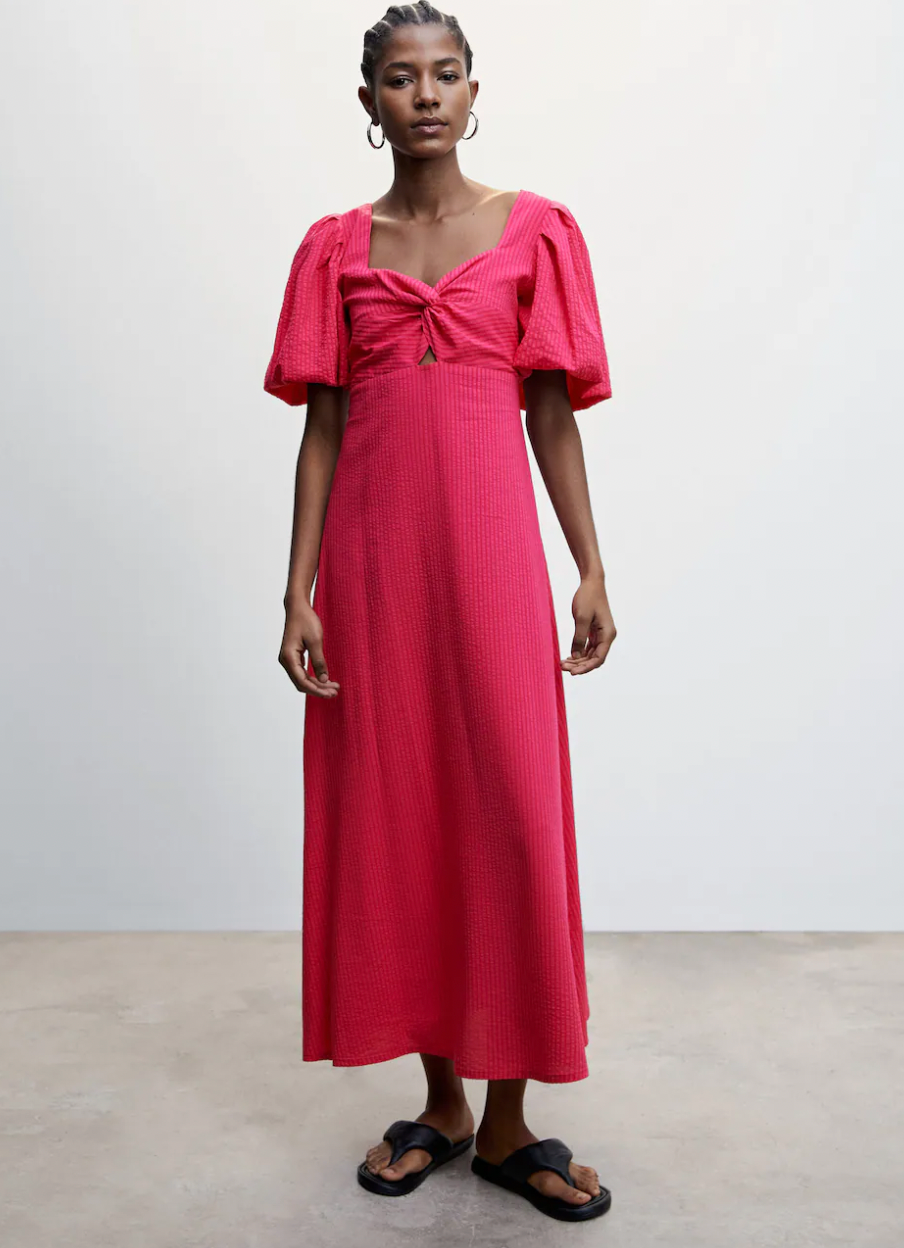 Mango + Puffed Sleeves Texture Dress