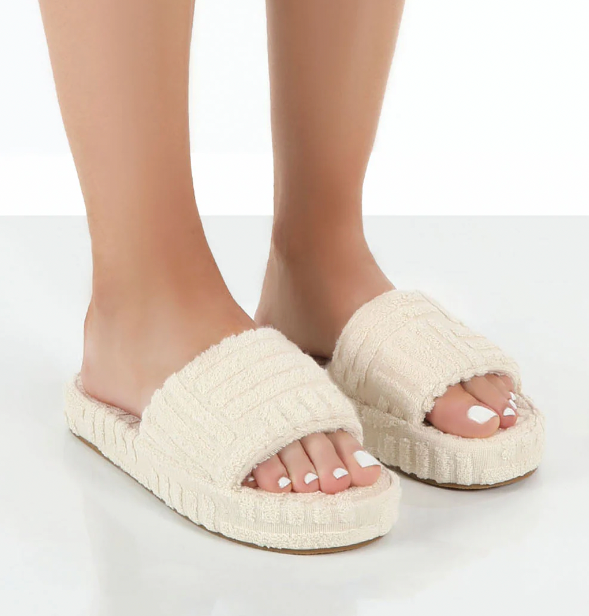 Public Desire + Juicy Ecru Terry Towelling Slider Slippers