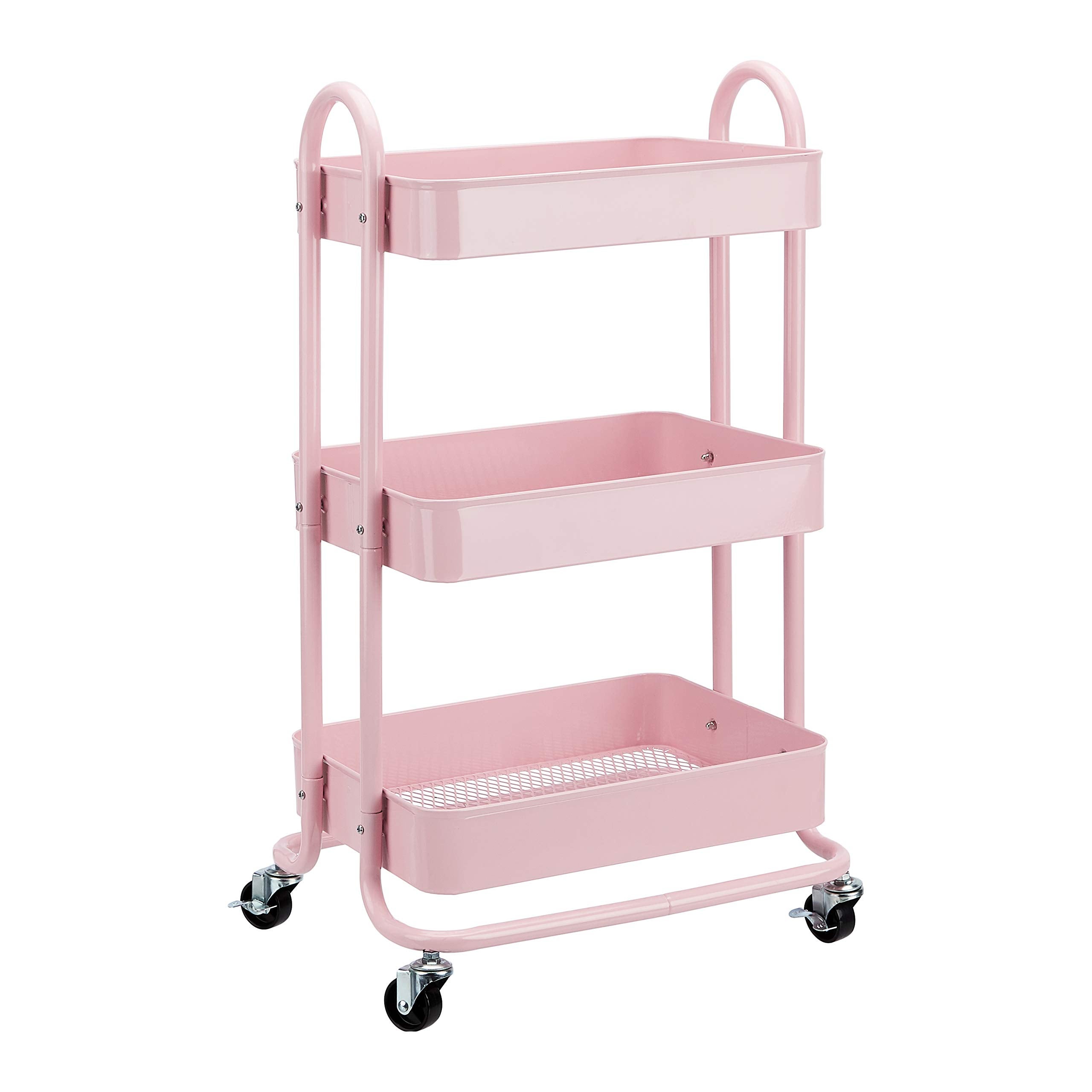 Amazon Basics + 3-Tier Rolling Utility or Kitchen Cart – Dusty Pink