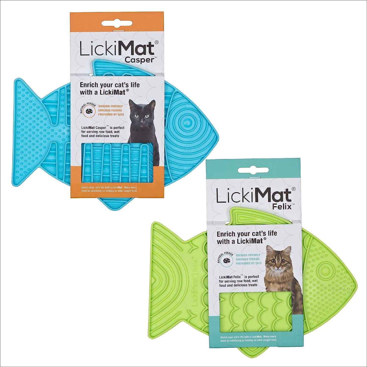 Lickimat + Casper & Felix Fish-Shaped Cat Slow Feeders Lick Mat