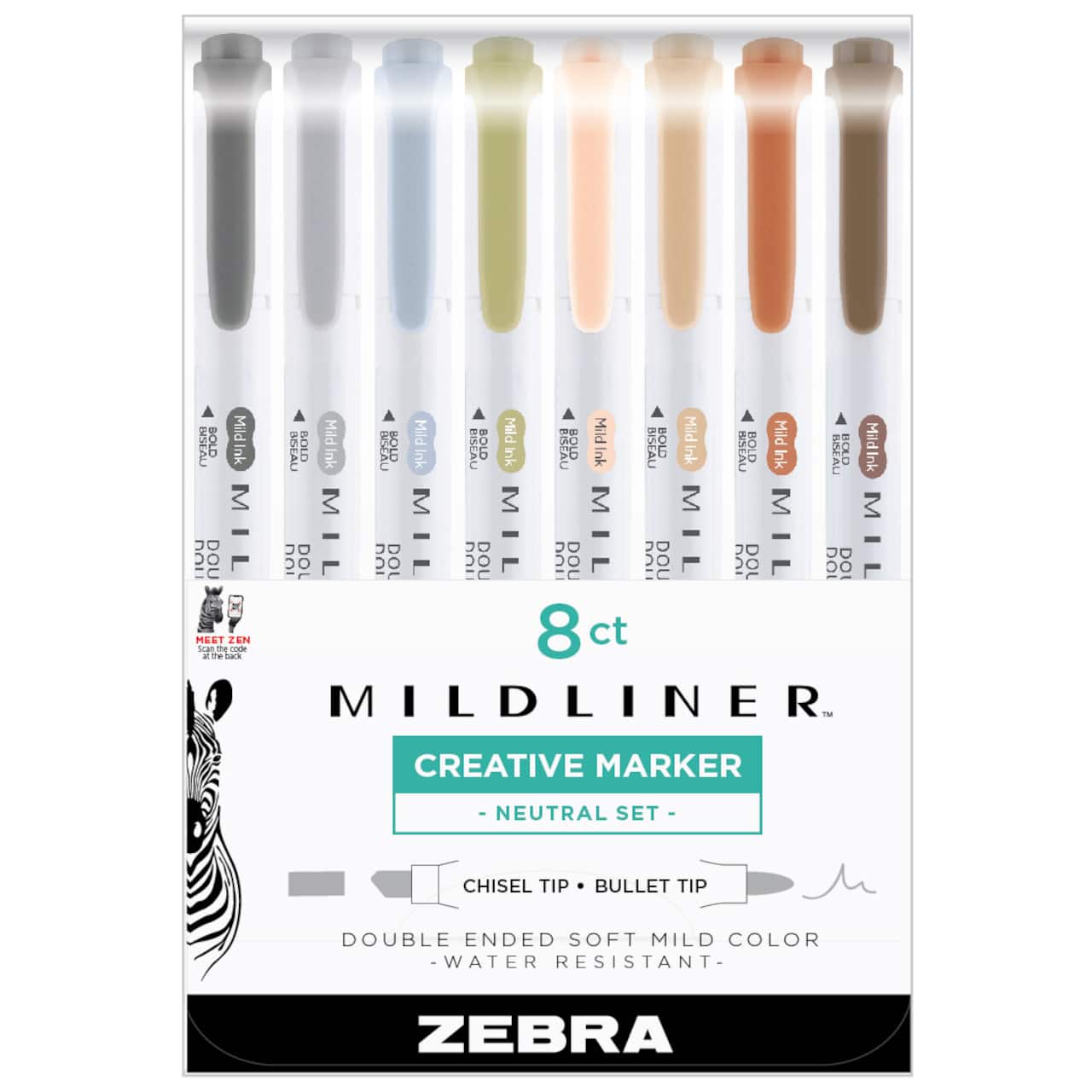 Zebra + Mildliner Neutral 8 Color Double-Ended Highlighter Set