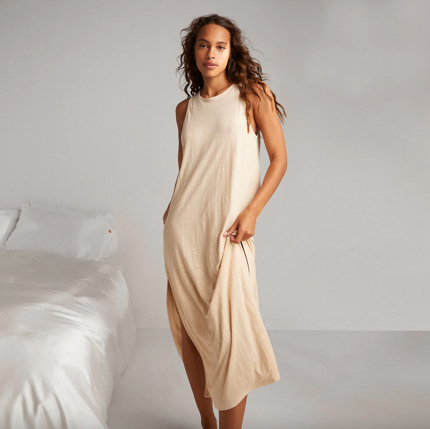 Lunya + Linen Knit Side Slit Tank Dress