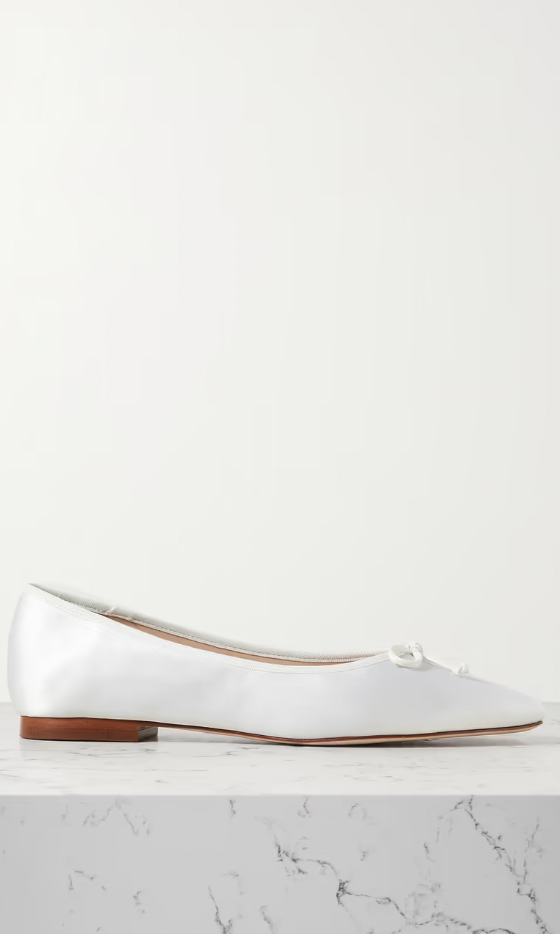 Porte & Paire + Bow-Embellished Satin Ballet Flats