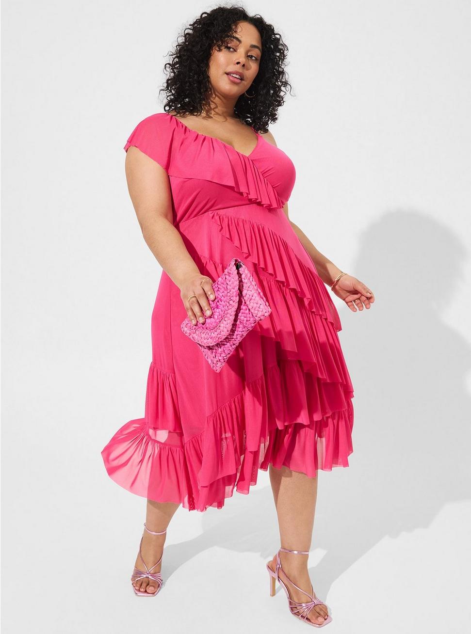 Torrid + Midi Mesh Ruffle Surplice Dress