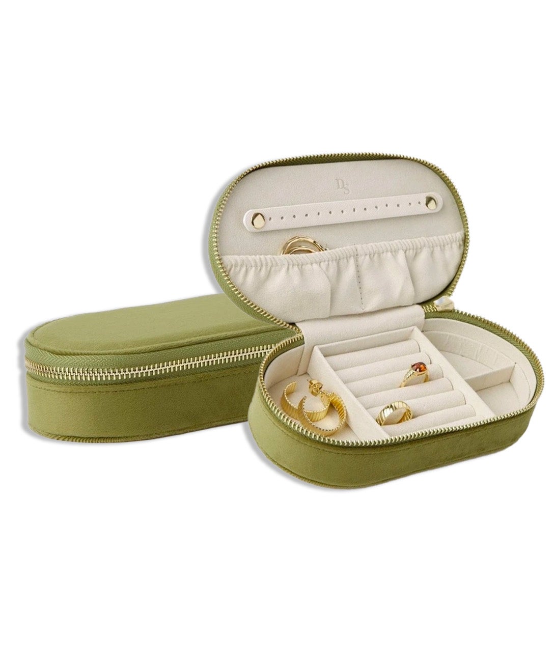 Design Studio + Flat Oval Jewellery Case in Moss
