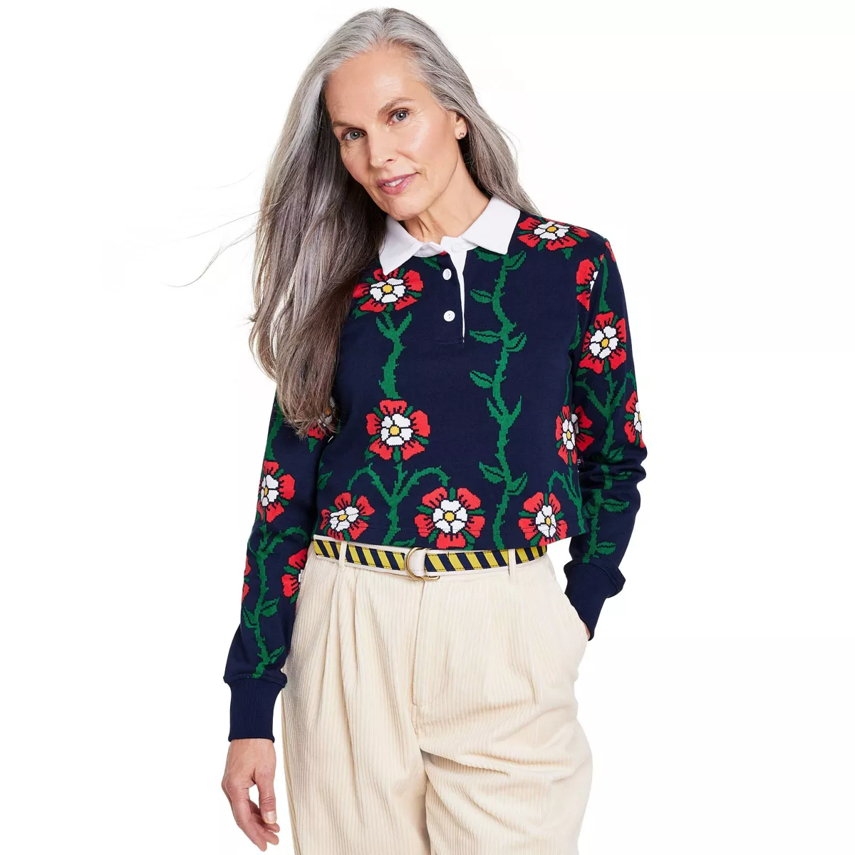 Rowing Blazers x Target + Rose Print Collared Long Sleeve Rugby Shirt