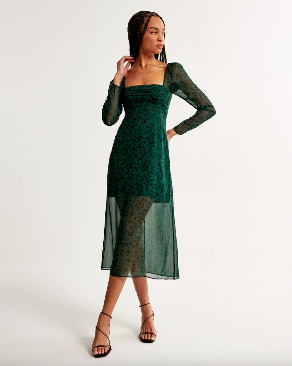 Abercrombie And Fitch Emerson Chiffon Long Sleeve Midi Dress