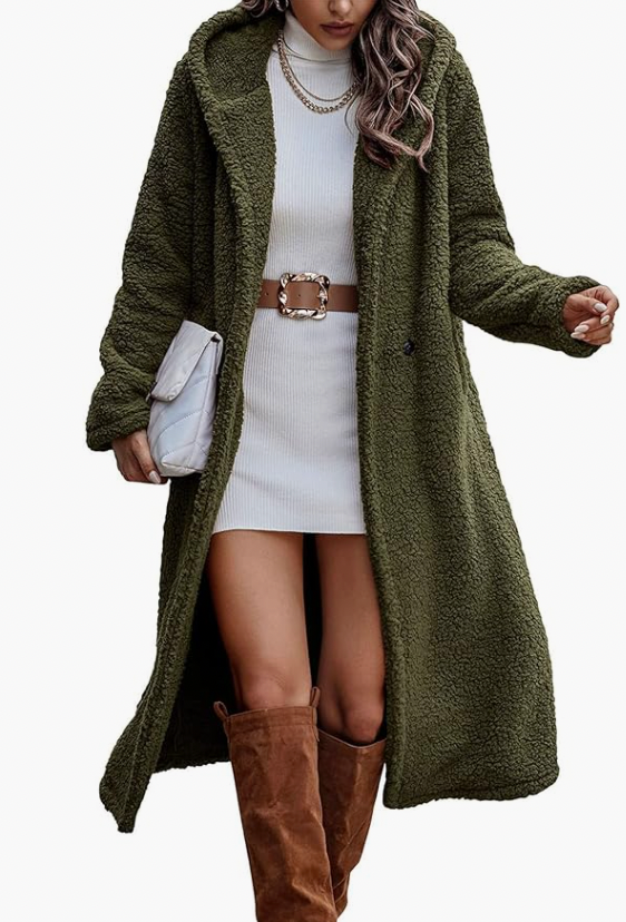 Prettygarden + Fuzzy Fleece Long Hooded Coat