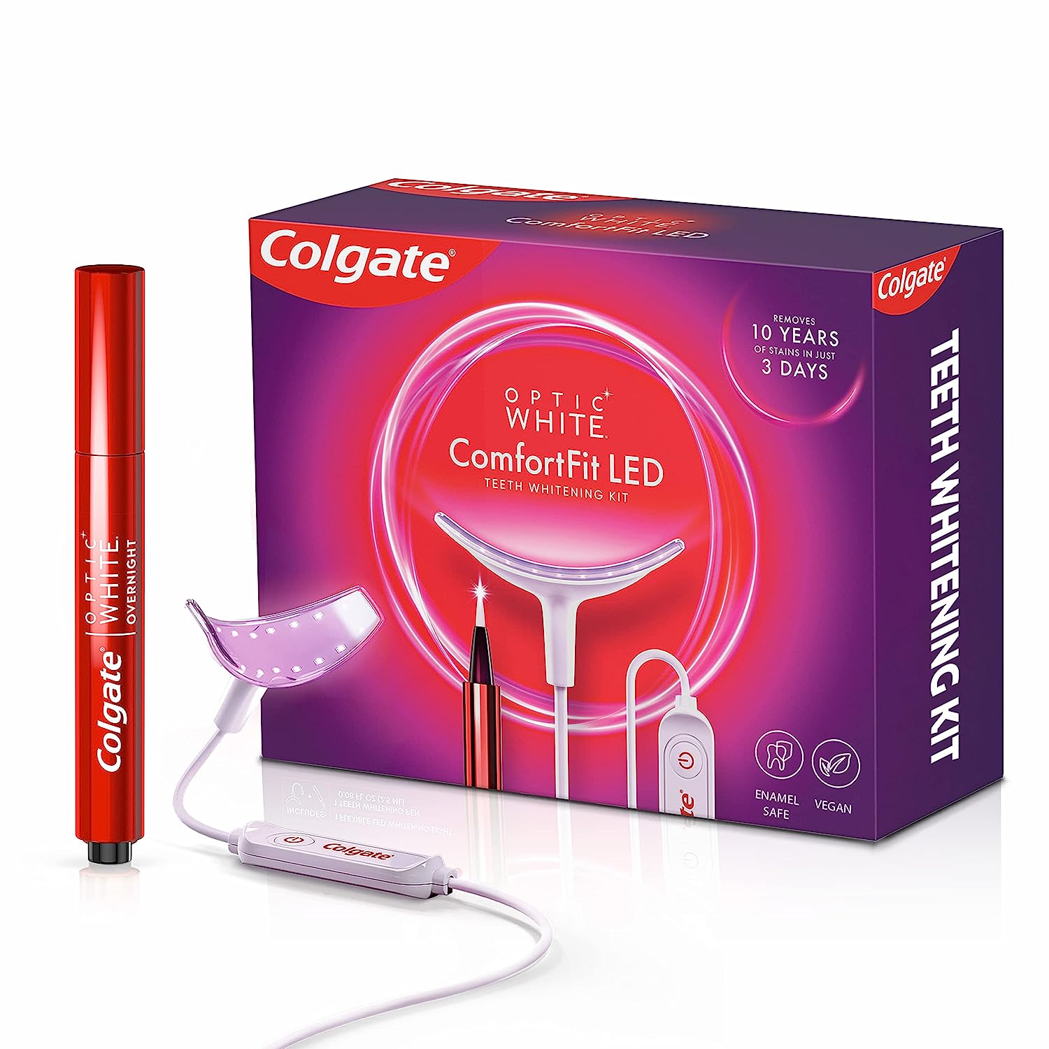 Colgate + Optic White ComfortFit Teeth Whitening Kit with LED Light and ...