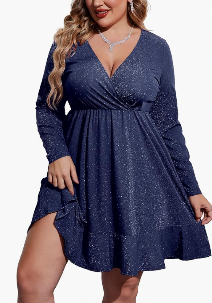 In’voland + Plus Size Glitter V-Neck Cocktail Dress