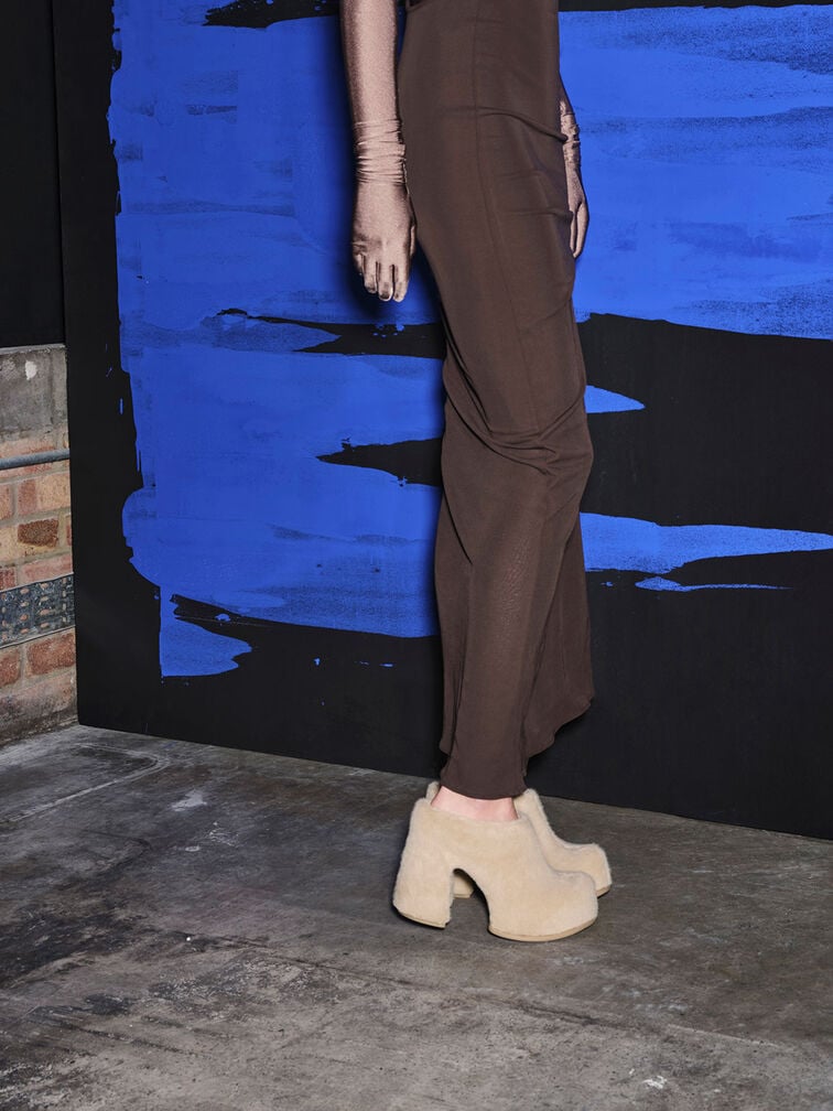 Charles and Keith + Pixie Furry Platform Mules