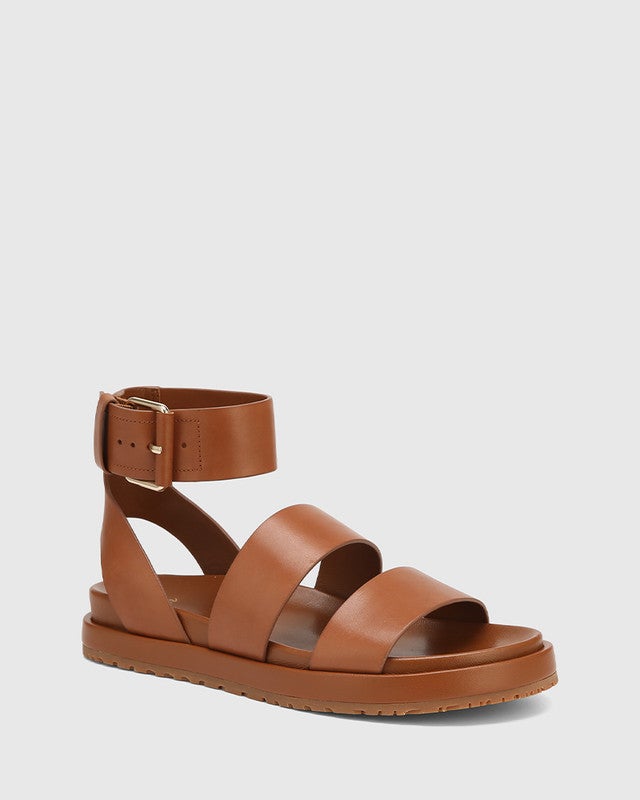 Wittner + Byron Dark Cognac Leather Flatform Sandal