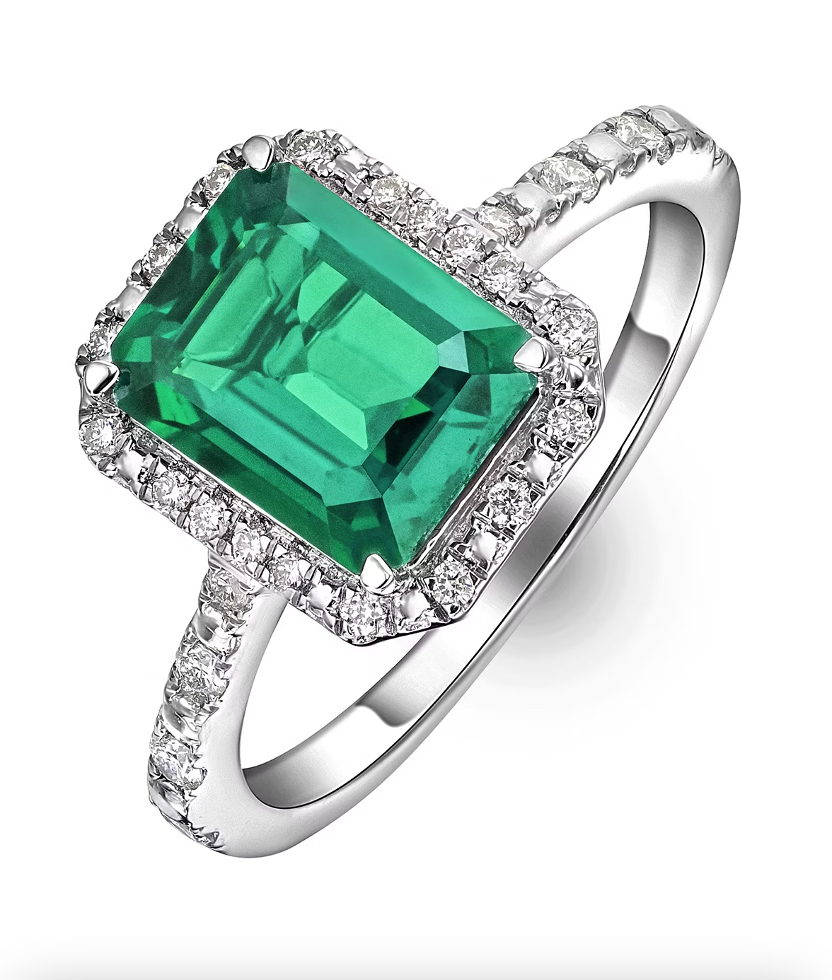 The Diamond Store + Astra 1.50ct Lab Emerald And Diamond Halo Shoulder ...