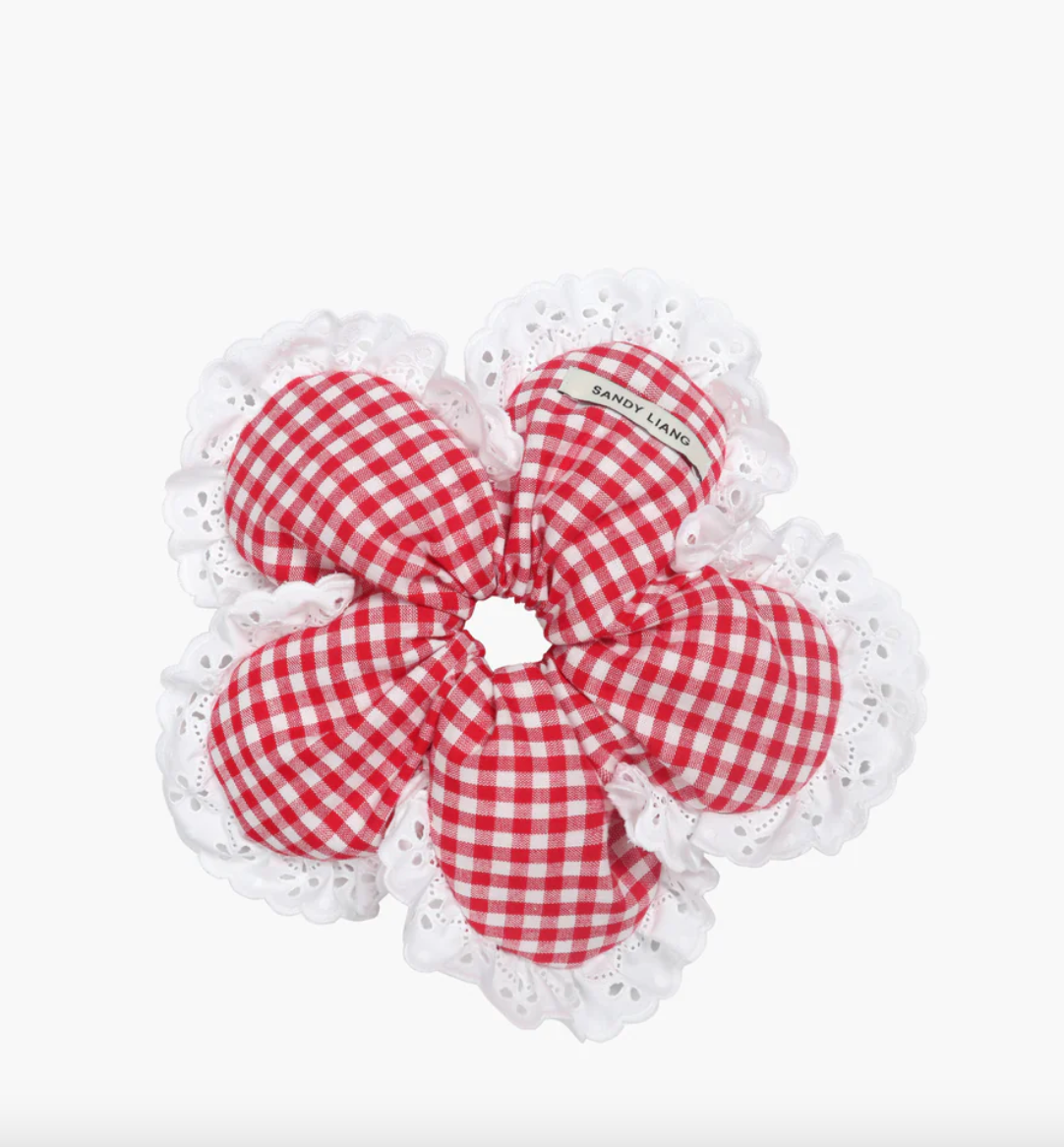 Sandy Liang + Sandy Liang Flower Power Scrunchie In Red Gingham