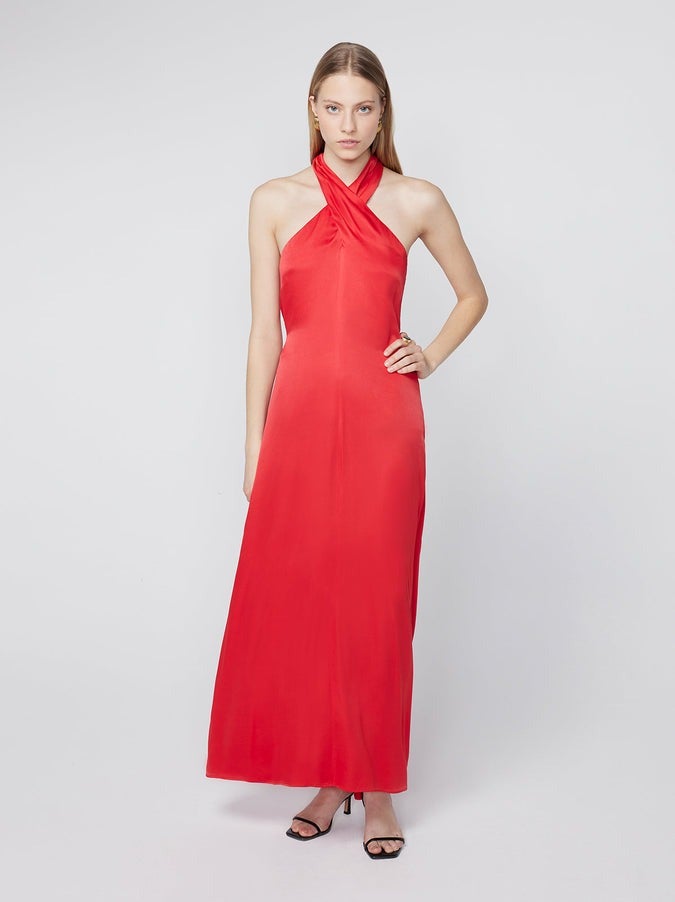 Kitri Studio + Neve Red Satin Halter Dress