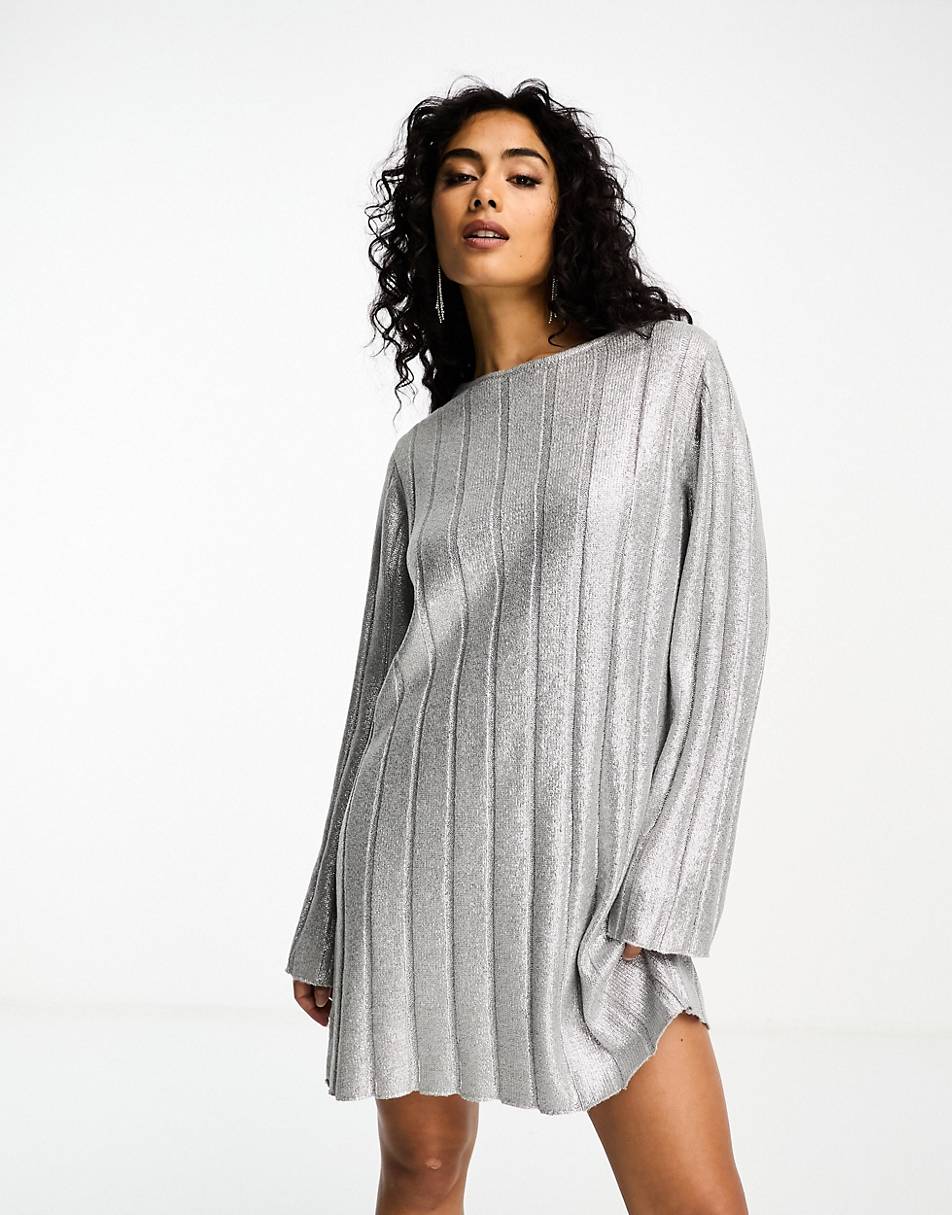 4th & Reckless + Metallic Tie Back Mini Sweater Dress