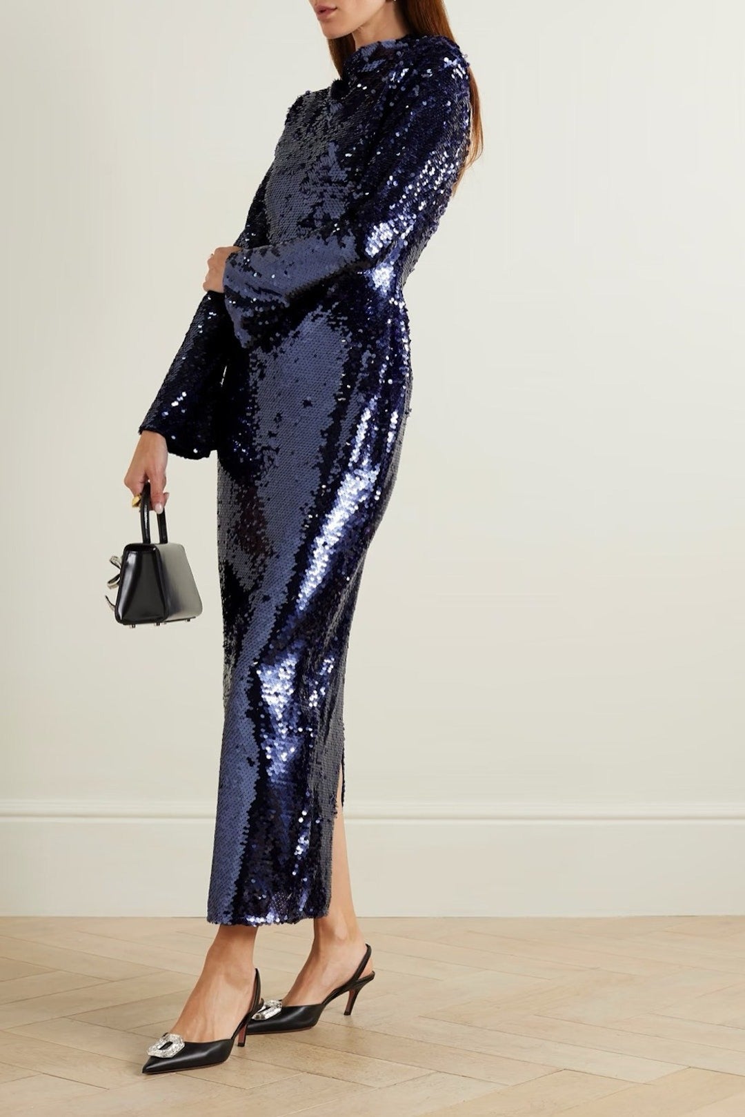 Self Portrait + Open-back sequined mesh midi dress