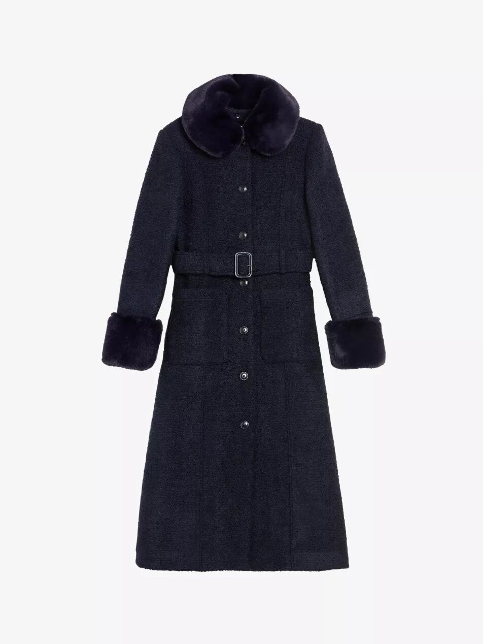 Ted Baker + Lyddiia Faux Fur-Collar Woven Coat
