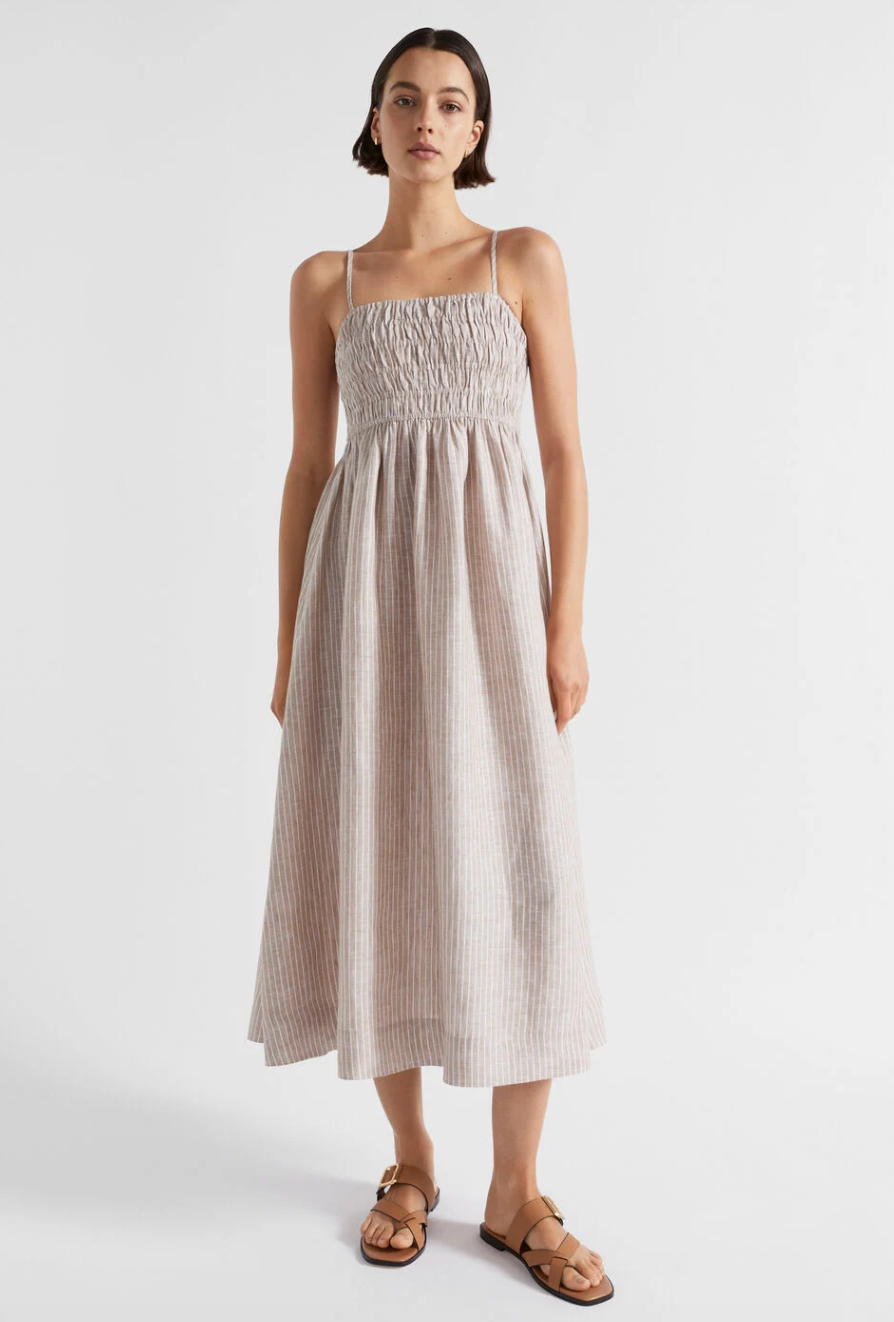 Seed Heritage + Linen Shirred Midi Dress