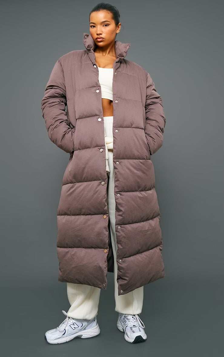 PrettyLittleThing + PrettyLittleThing Ash Peached Oversized Belted Maxi Puffer Coat