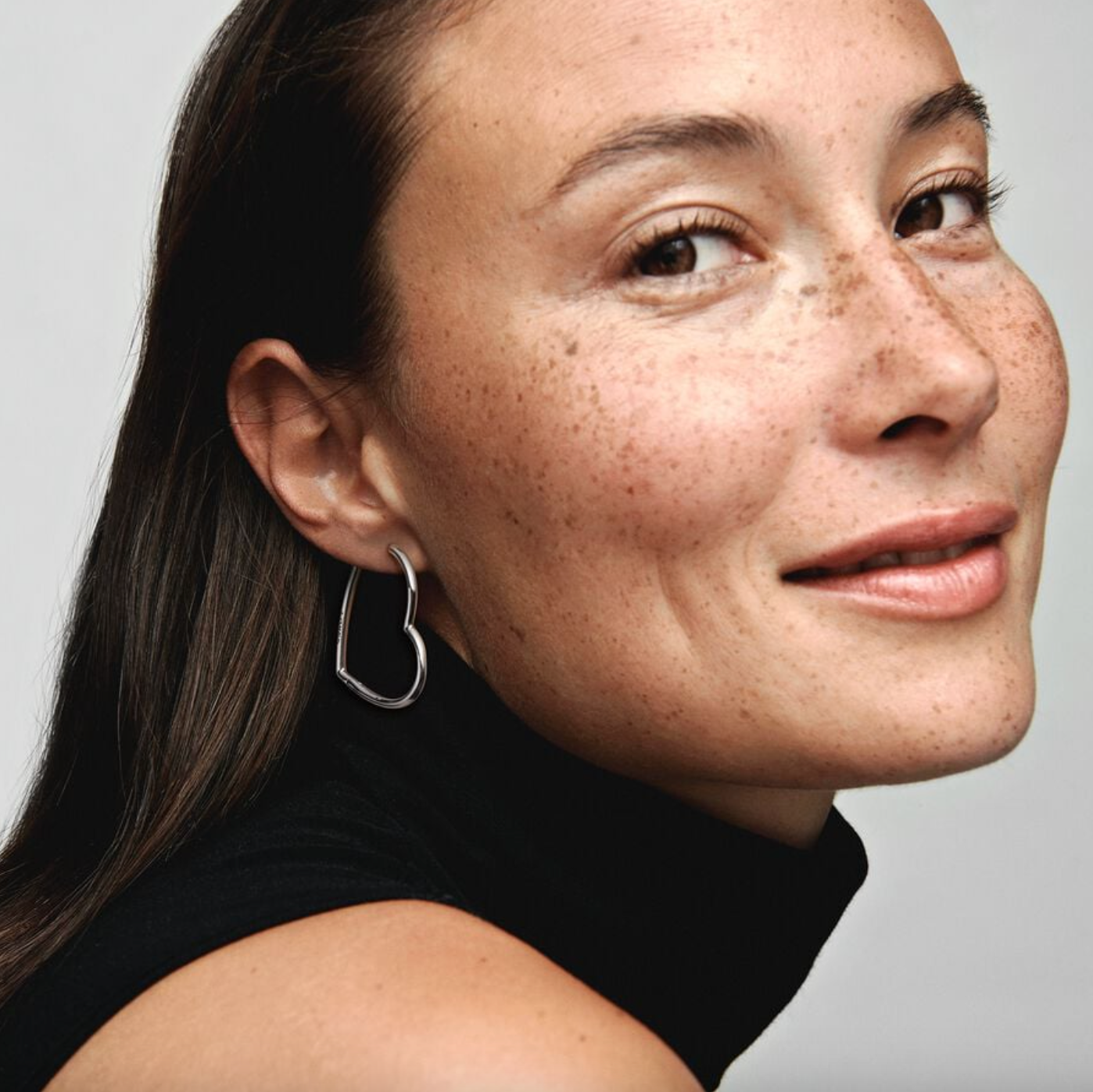 PANDORA + Asymmetrical Heart Hoop Earrings