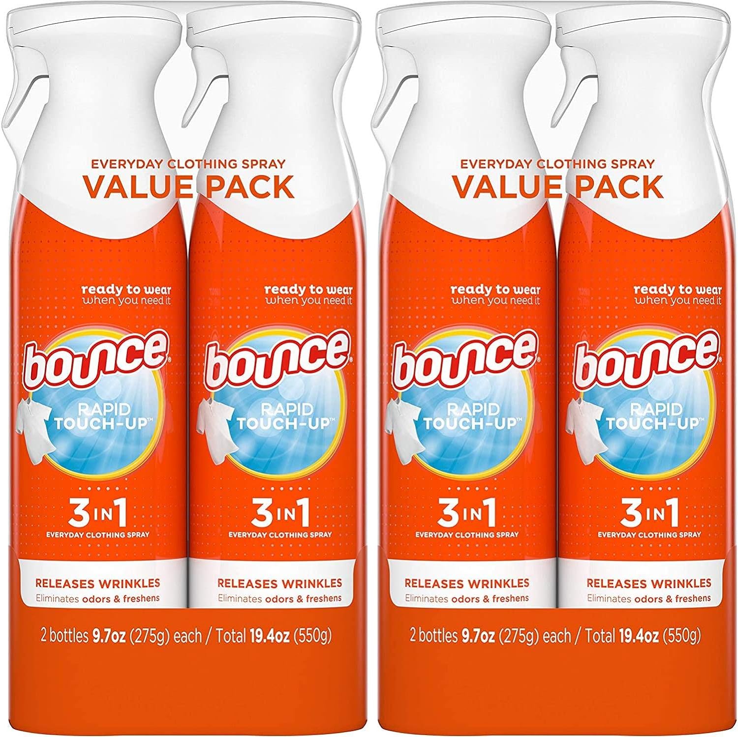 Bounce + Rapid Touch-Up 3 in 1 Wrinkle Release Spray 4 Pack