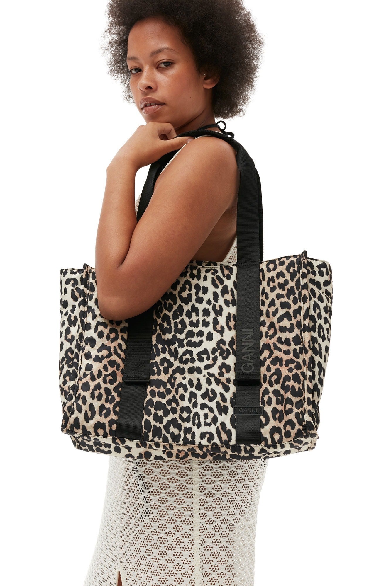 Ganni + Medium Leopard Tech Tote