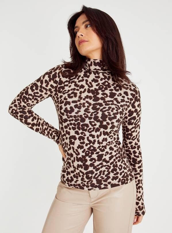 Tu Clothing + Leopard Roll Neck Top