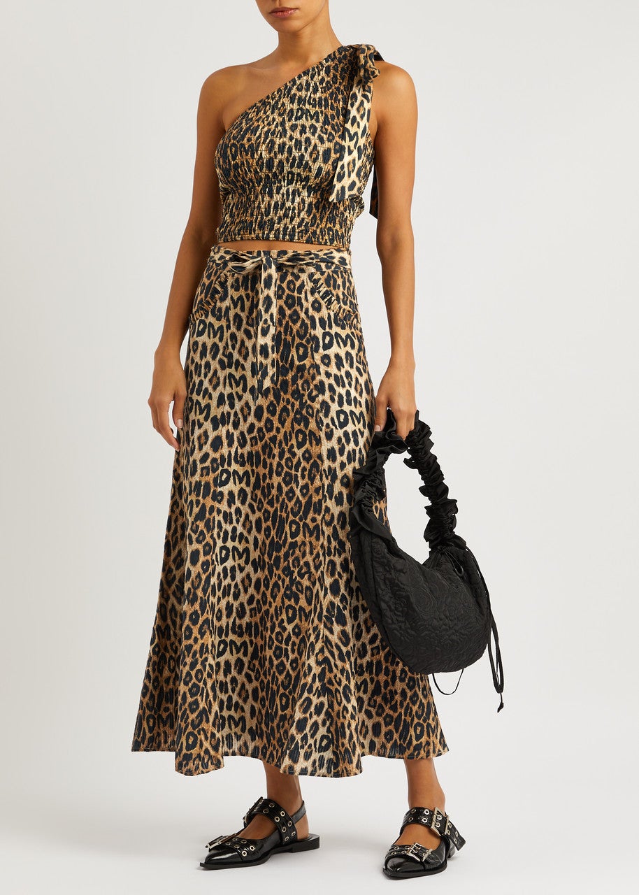 Damson Madder + Hyan Leopard-Print Cotton Maxi Skirt