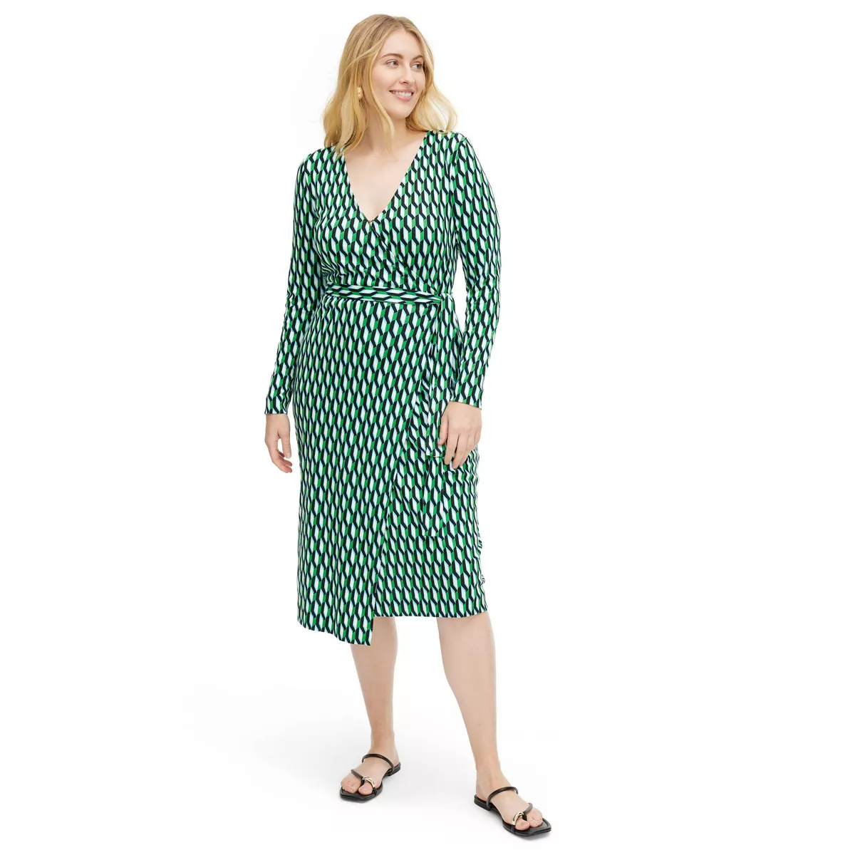 Diane von Furstenberg for Target + Long Sleeve Midi Arrow Geo Green ...