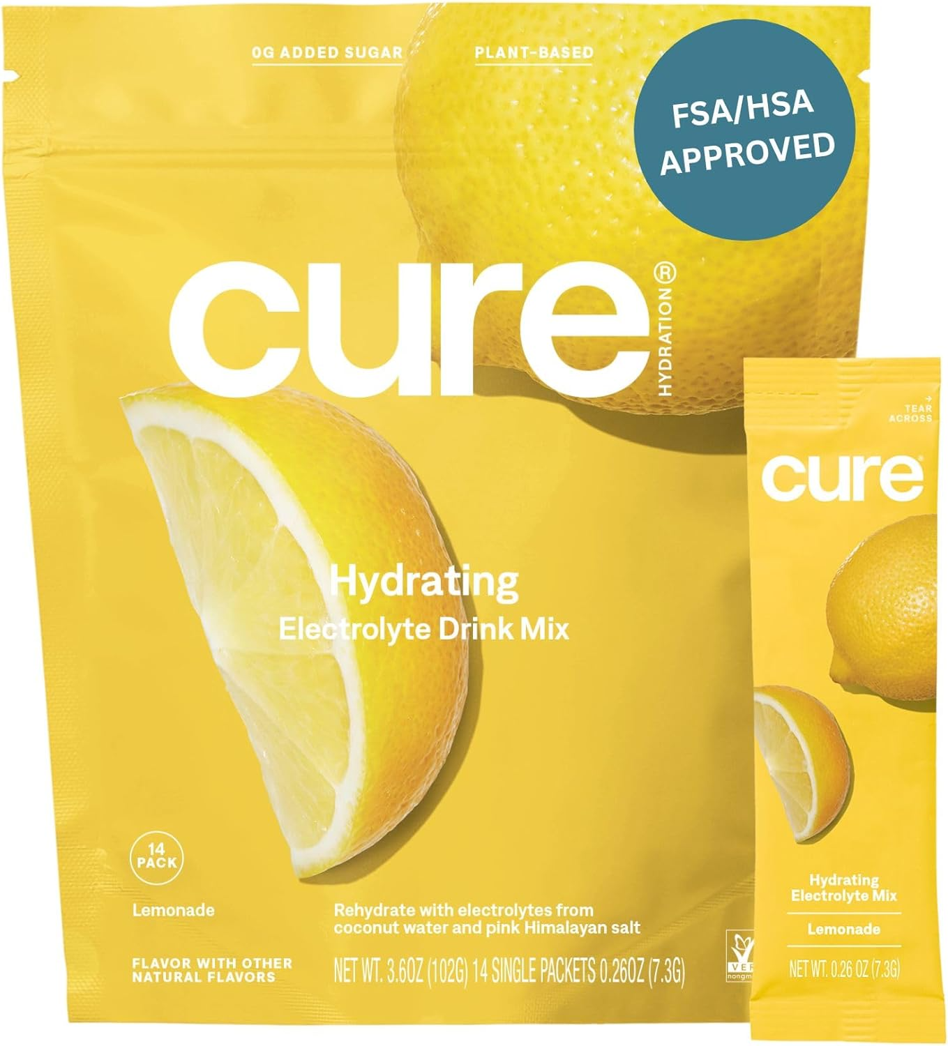 Cure Hydration + Hydrating Plant Based Lemonade Electrolyte Mix