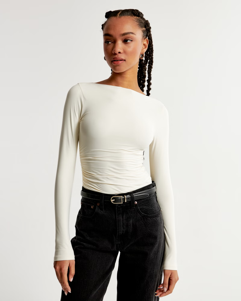 Abercrombie & Fitch + Soft Matte Seamless Long-Sleeve Slash Bodysuit