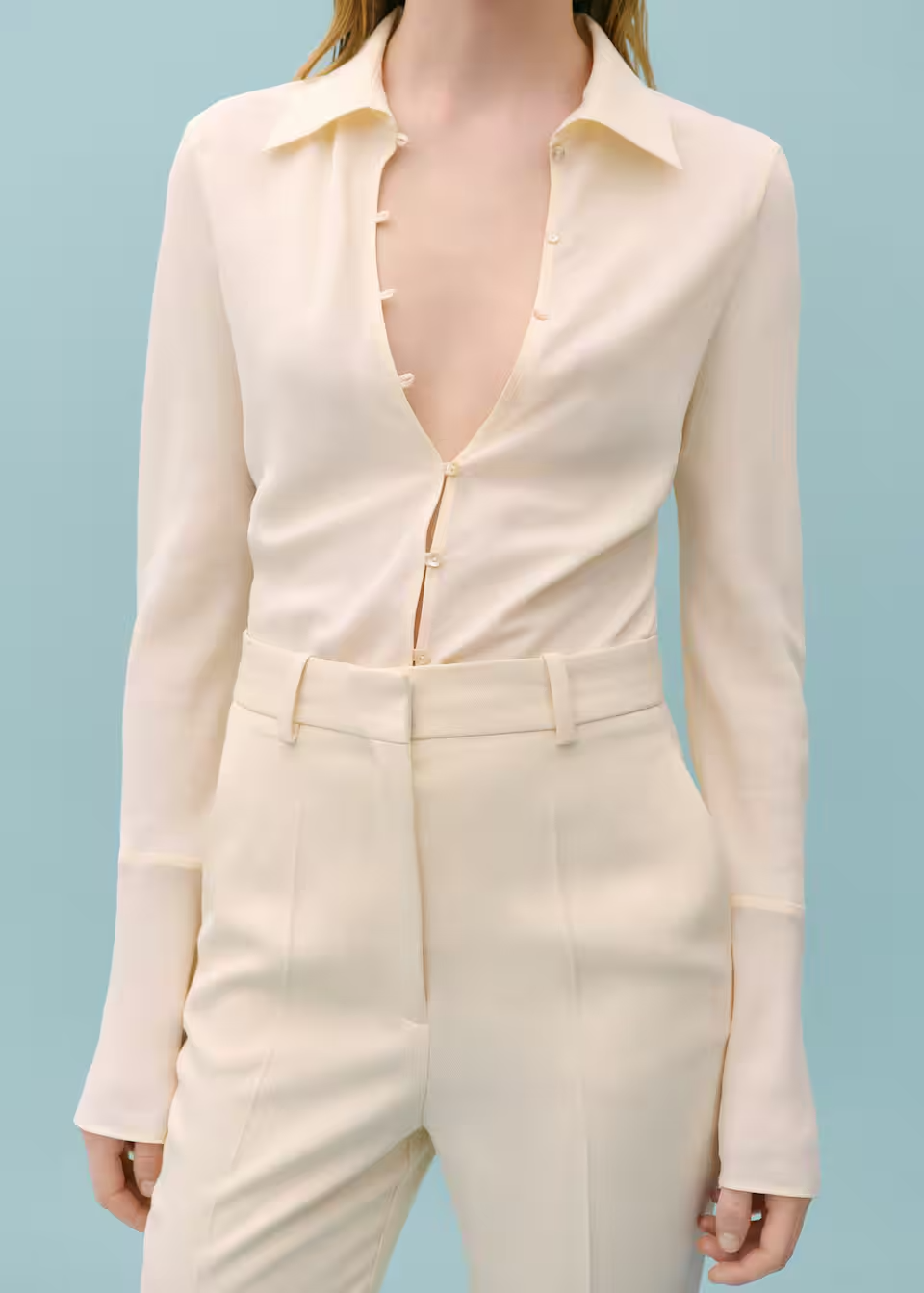 Victoria Beckham x Mango + Silk-blend Button-down Shirt
