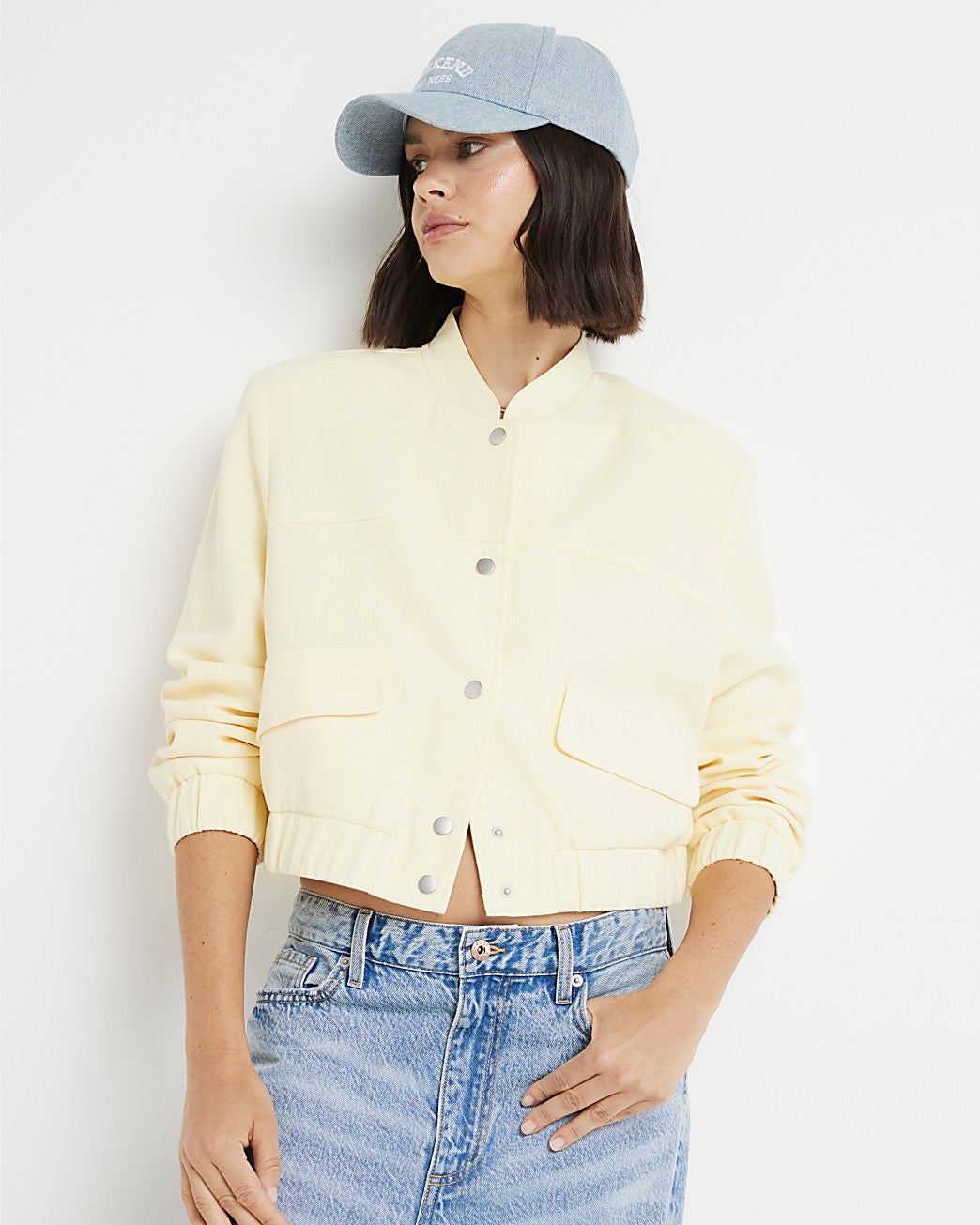 River Island + Yellow Linen Blend Tailored Bomber Jacket