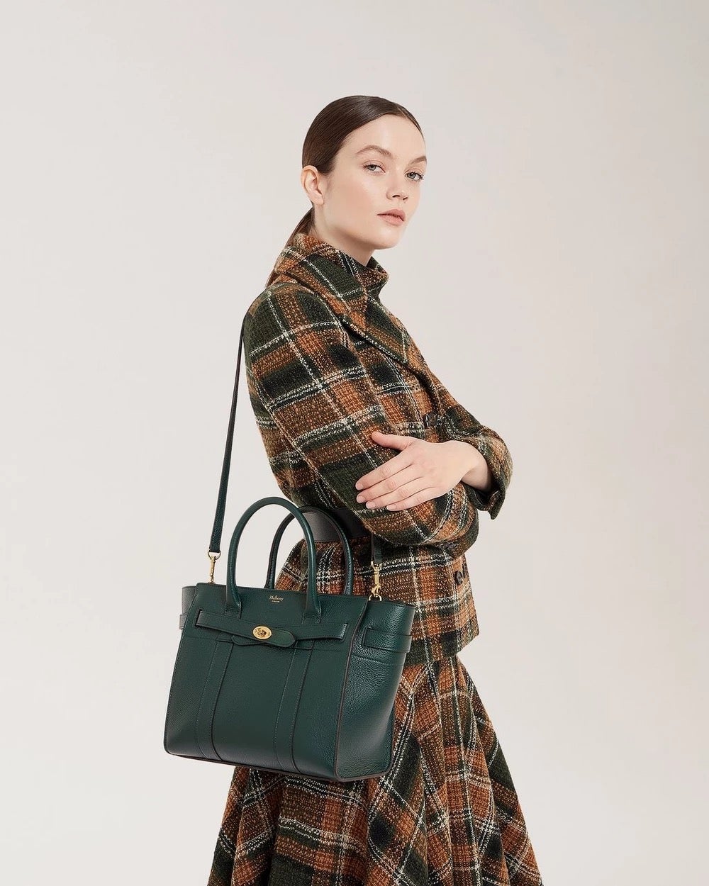 Mulberry + Small Zipped Bayswater Mulberry Green Small Classic Grain