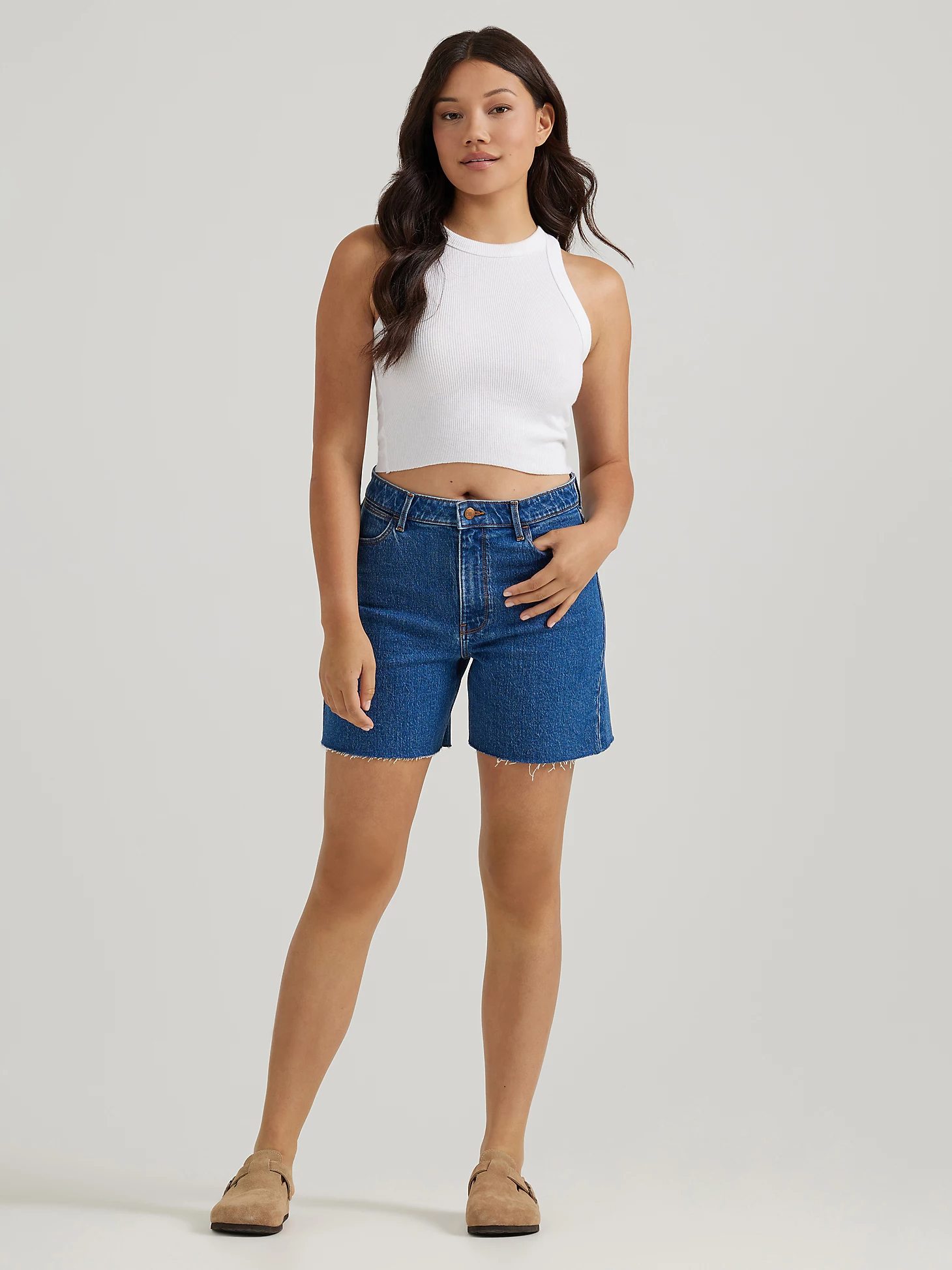 Wrangler + High Rise Denim Short