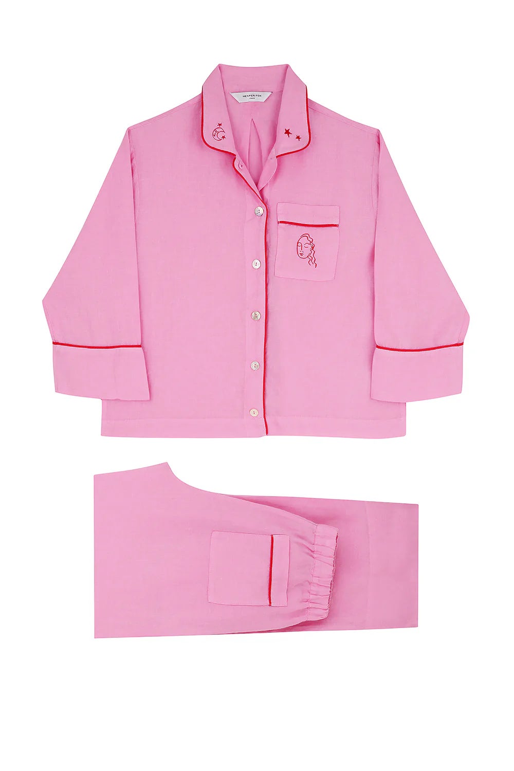 Hesper Fox + Embroidered Aubrey Pink Linen Pyjama Set