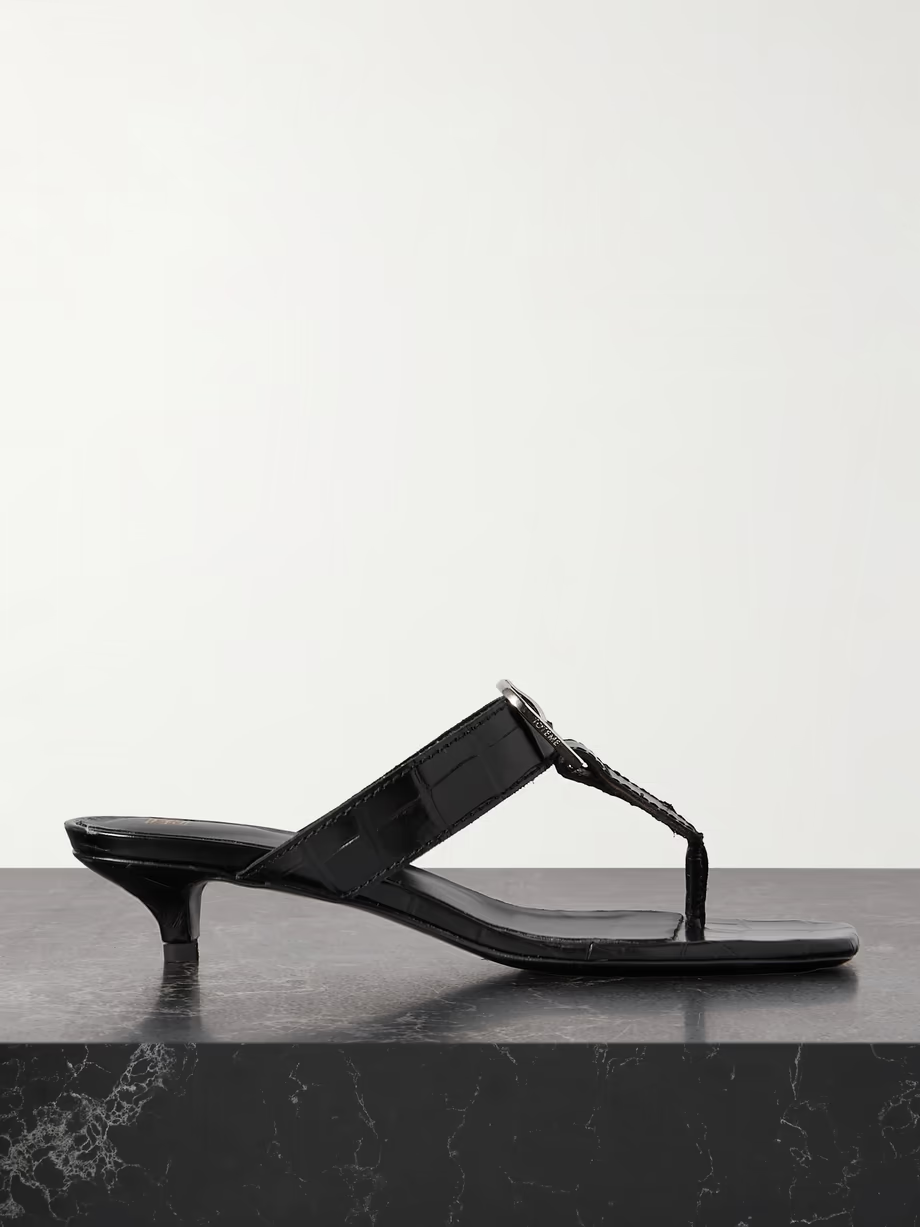 Toteme + Belted Croco Flip-Flop Leather Mules