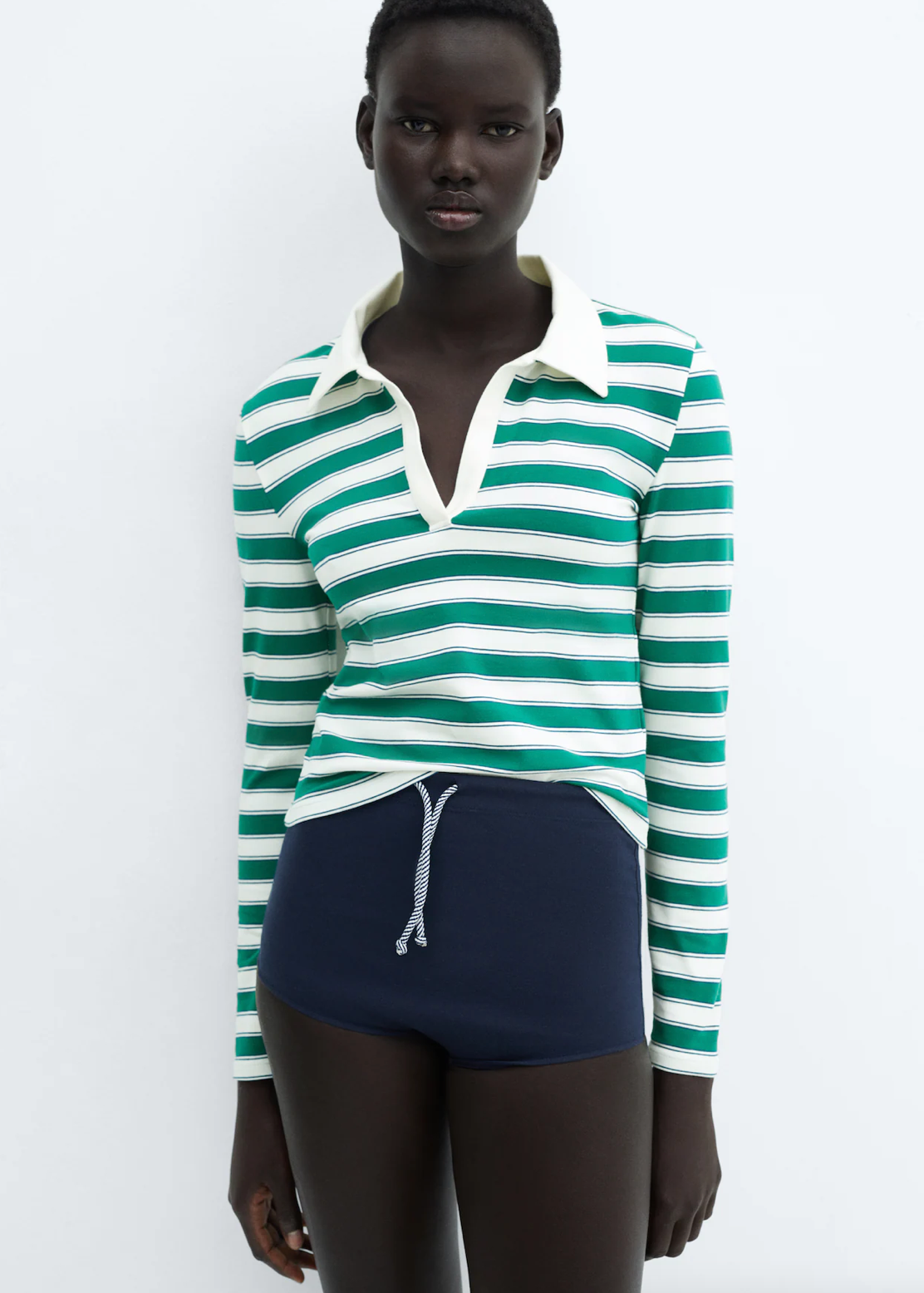 Mango + Mango V-Neck Striped Polo Shirt