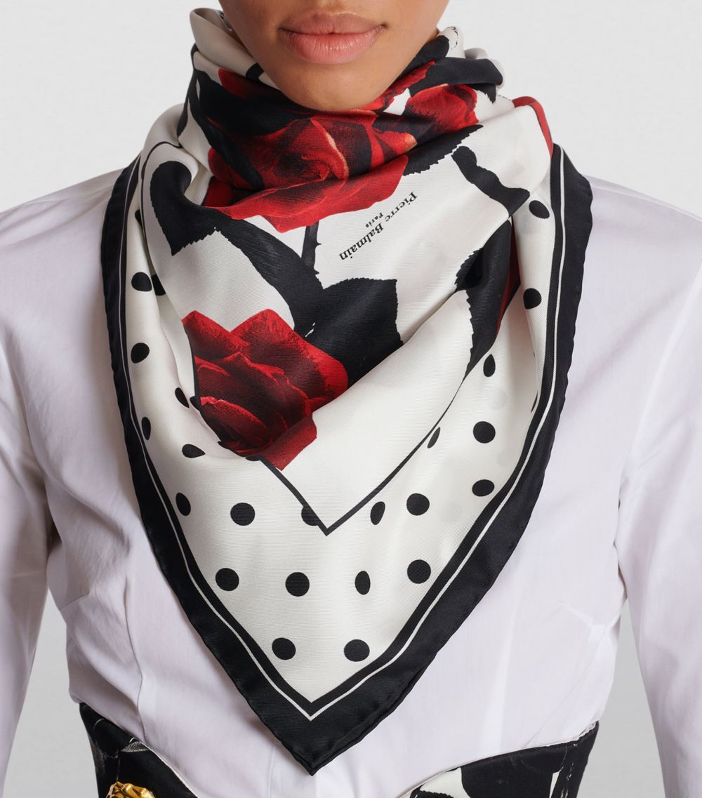 Balmain + Rose and Polka-Dot Print Scarf