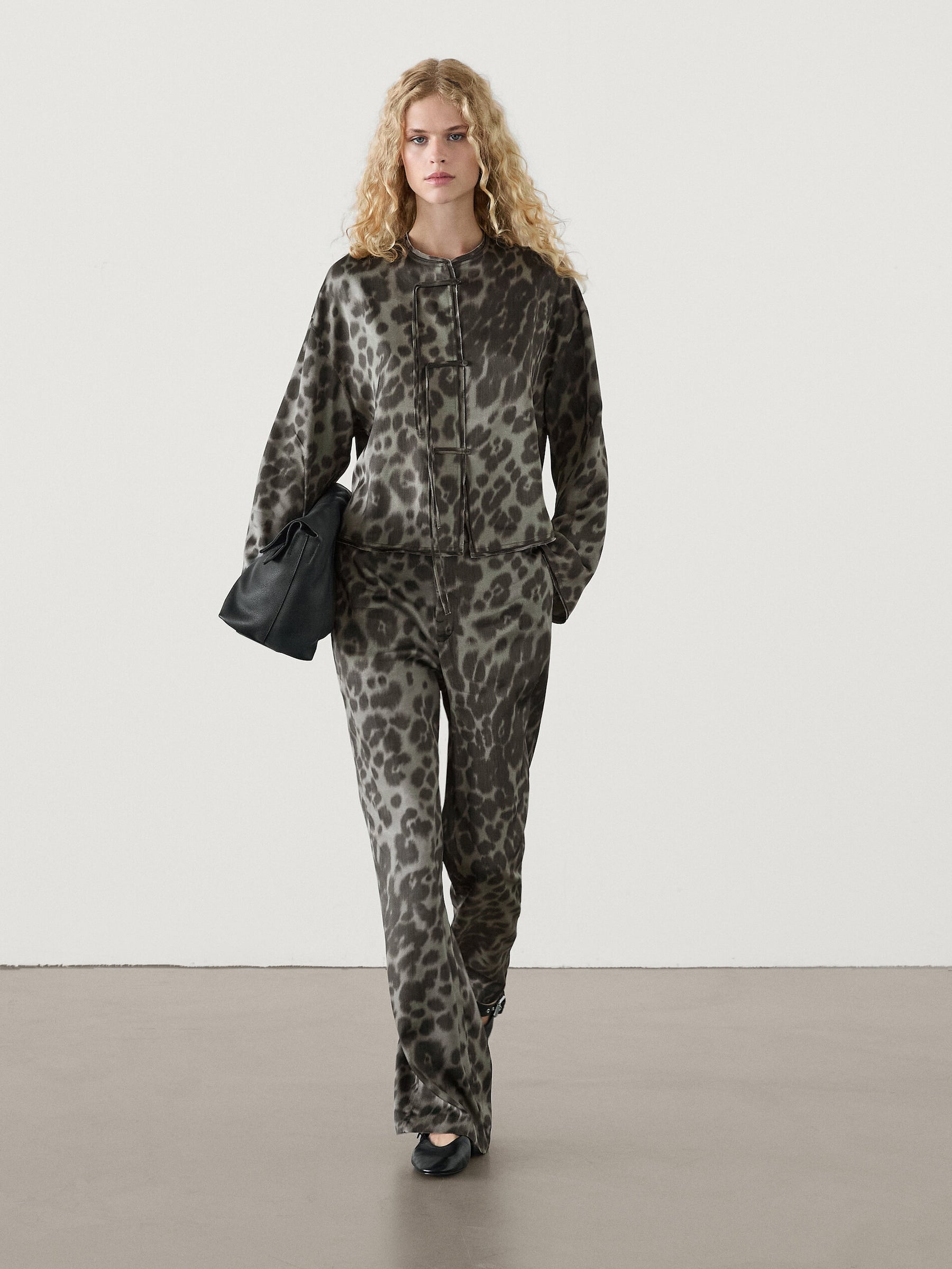 Massimo Dutti + Straight-Leg Animal Print Trousers Co-ord