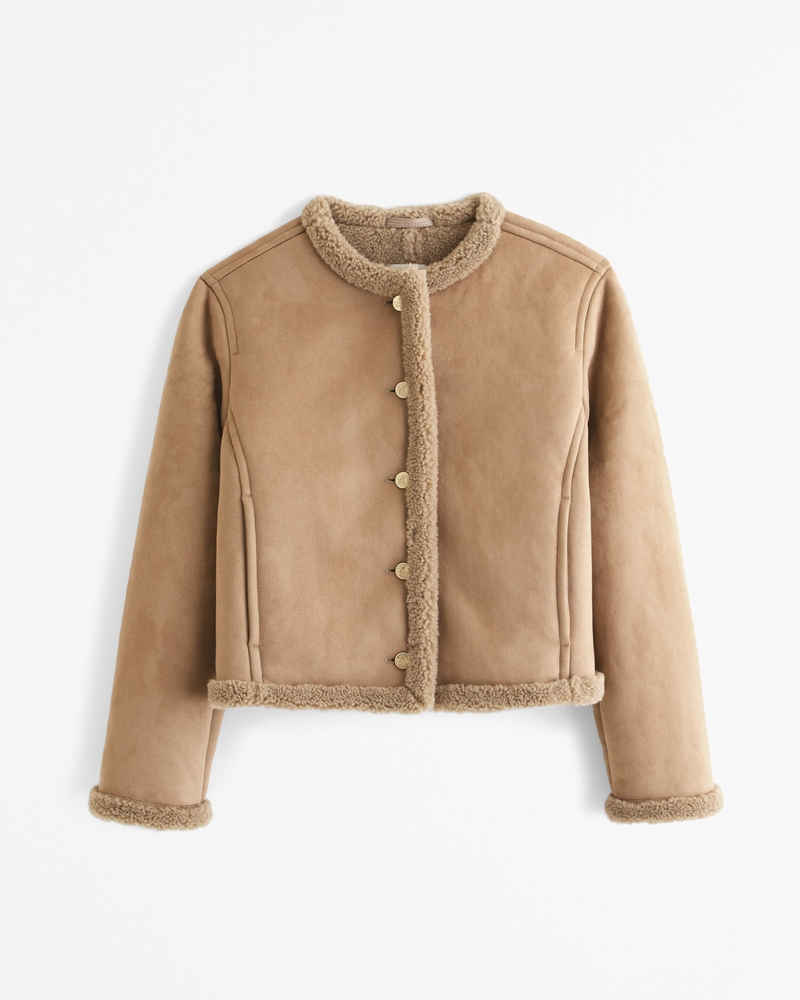 Abercrombie & Fitch + Winterized Collarless Shearling Jacket