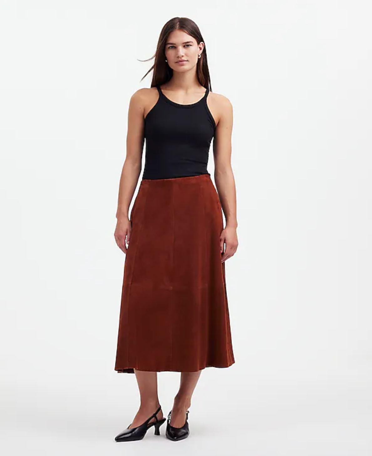 Madewell + Suede Seamed Midi Skirt